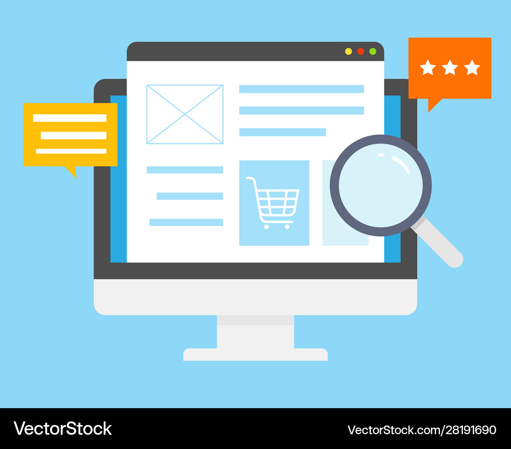 Online shopping concept desktop with computer Vector Image
