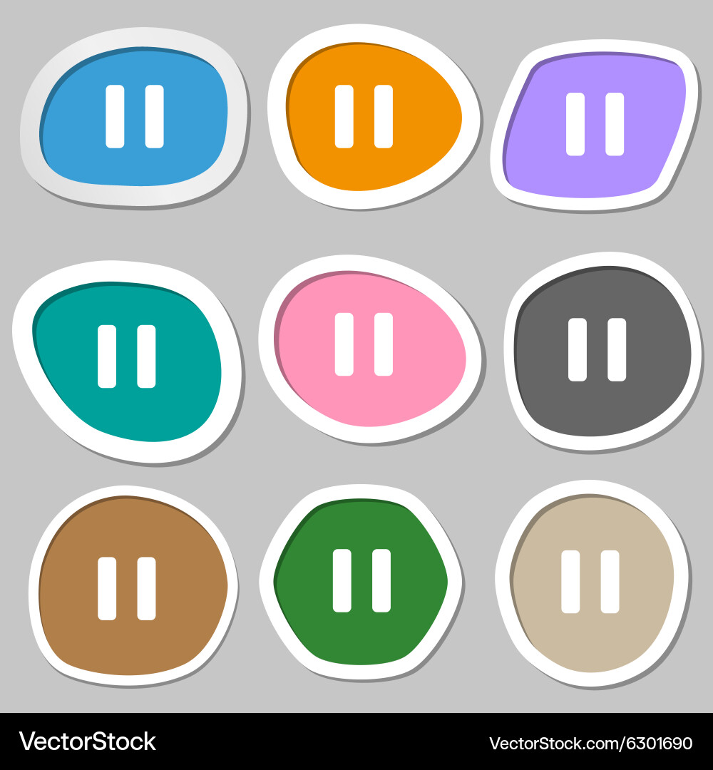 Pause icon symbols multicolored paper stickers Vector Image