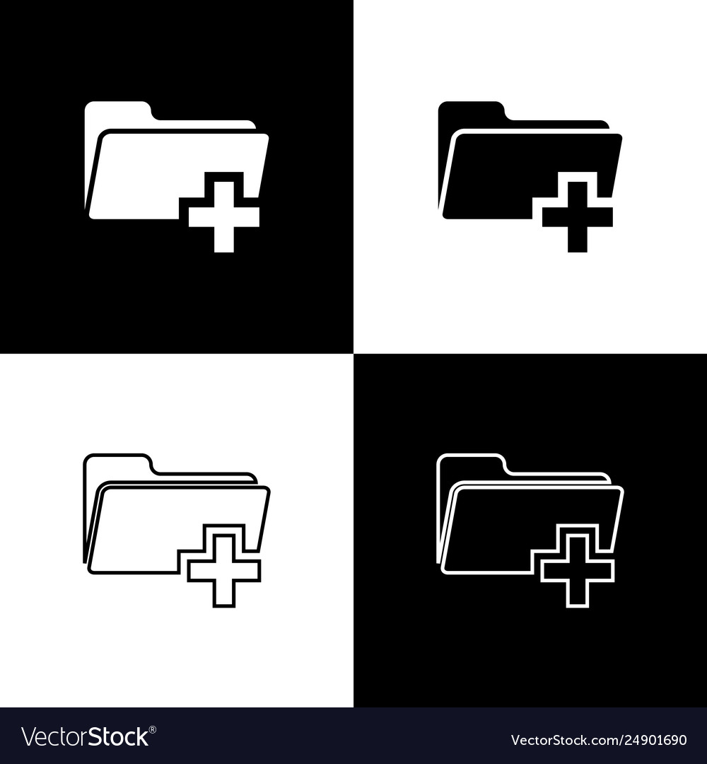 Set add new folder icons on black and white Vector Image