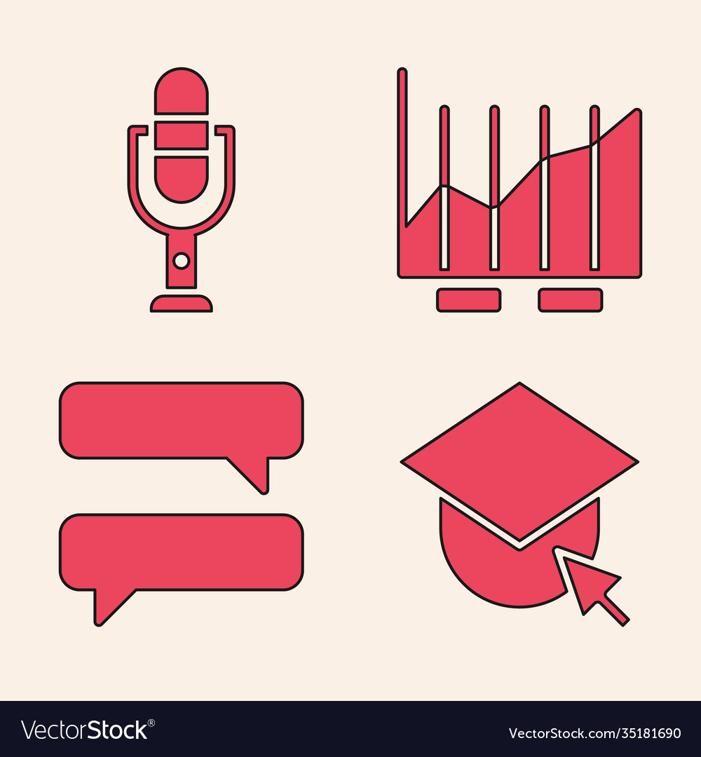Set graduation cap on globe microphone pie chart Vector Image