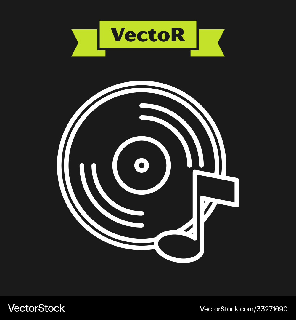 White line vinyl disk icon isolated on black Vector Image