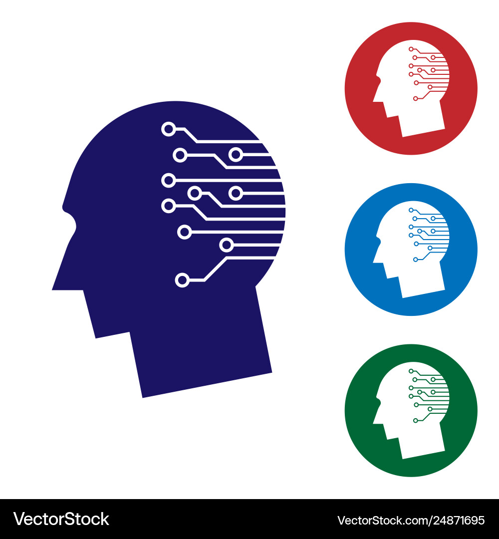 Blue human brain as digital circuit board icon Vector Image