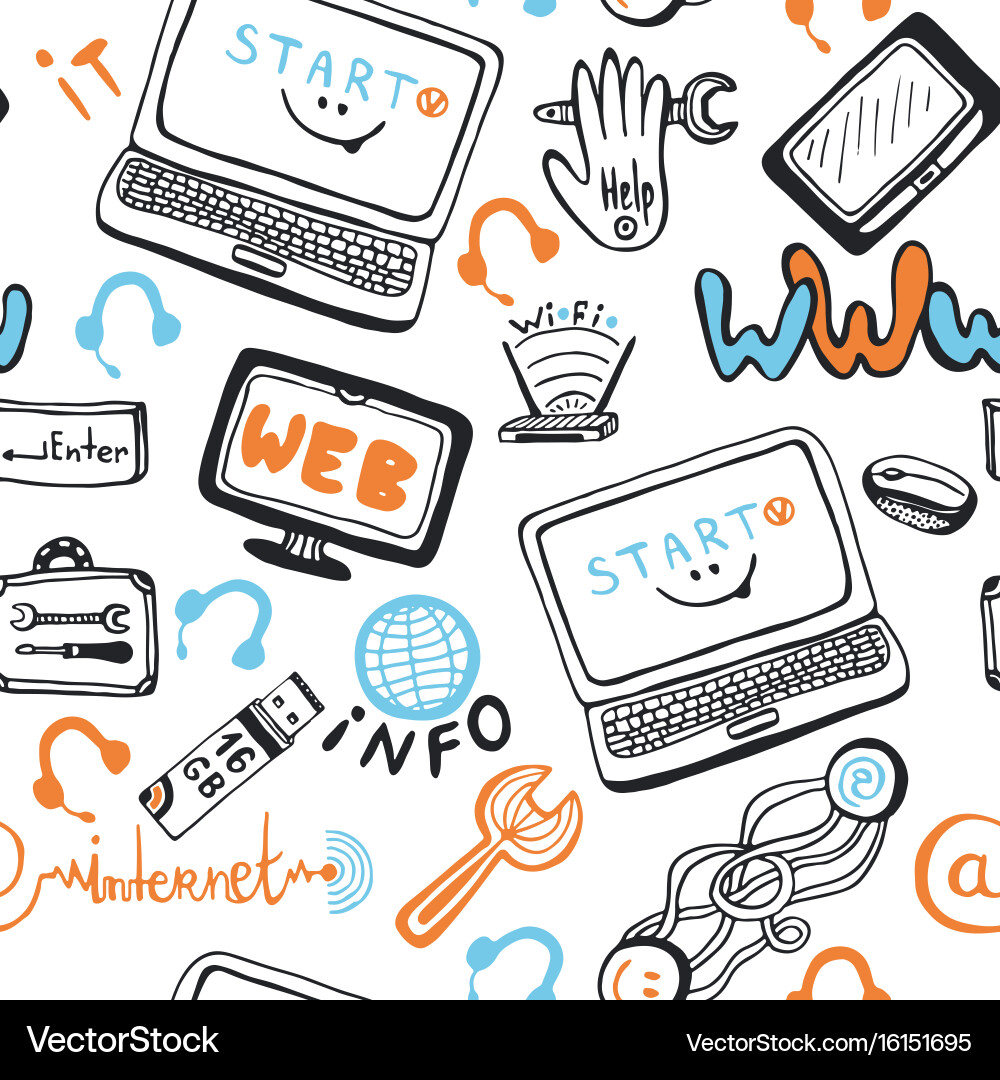 Computer service doodles repair center Royalty Free Vector