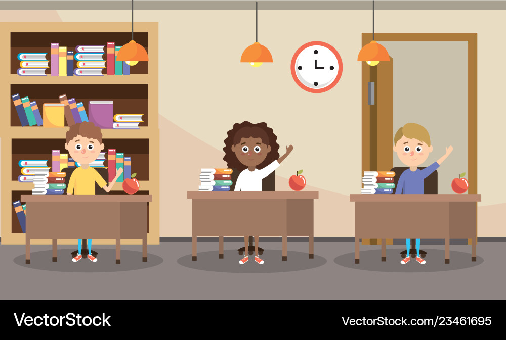 Education students in the classroom with desk Vector Image