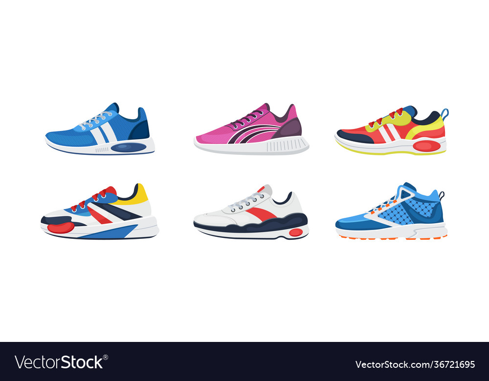 Fitness sneakers shoes set comfortable Royalty Free Vector