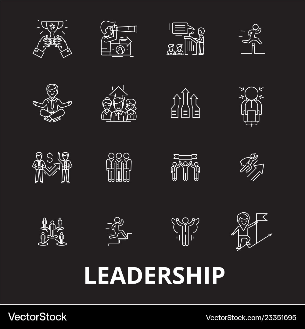Leadership editable line icons set on black Vector Image