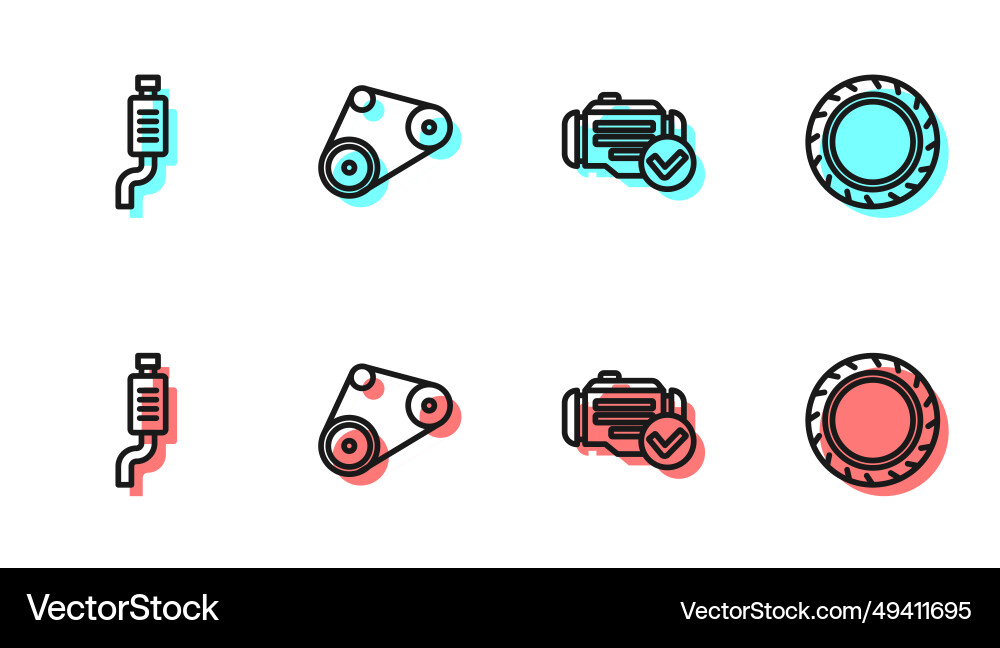 Set line check engine car muffler timing belt kit Vector Image