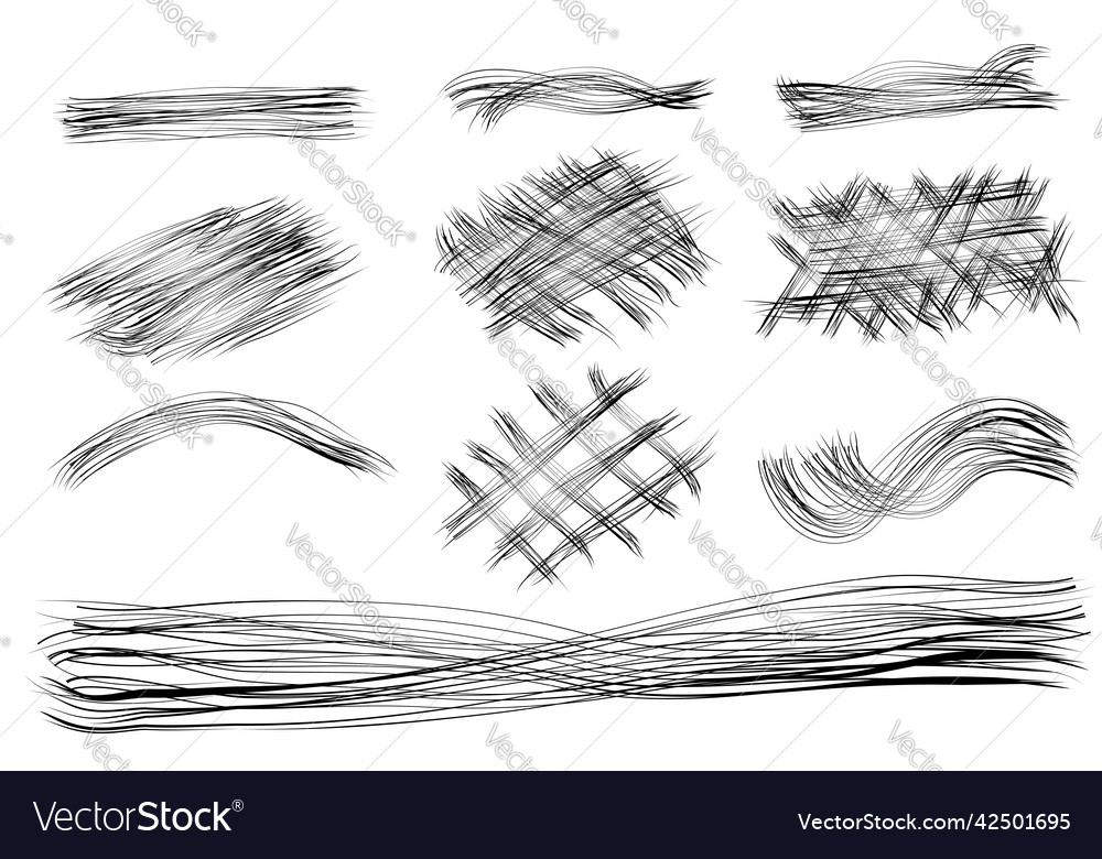 Simple set 10 multiple line scribble isolated Vector Image