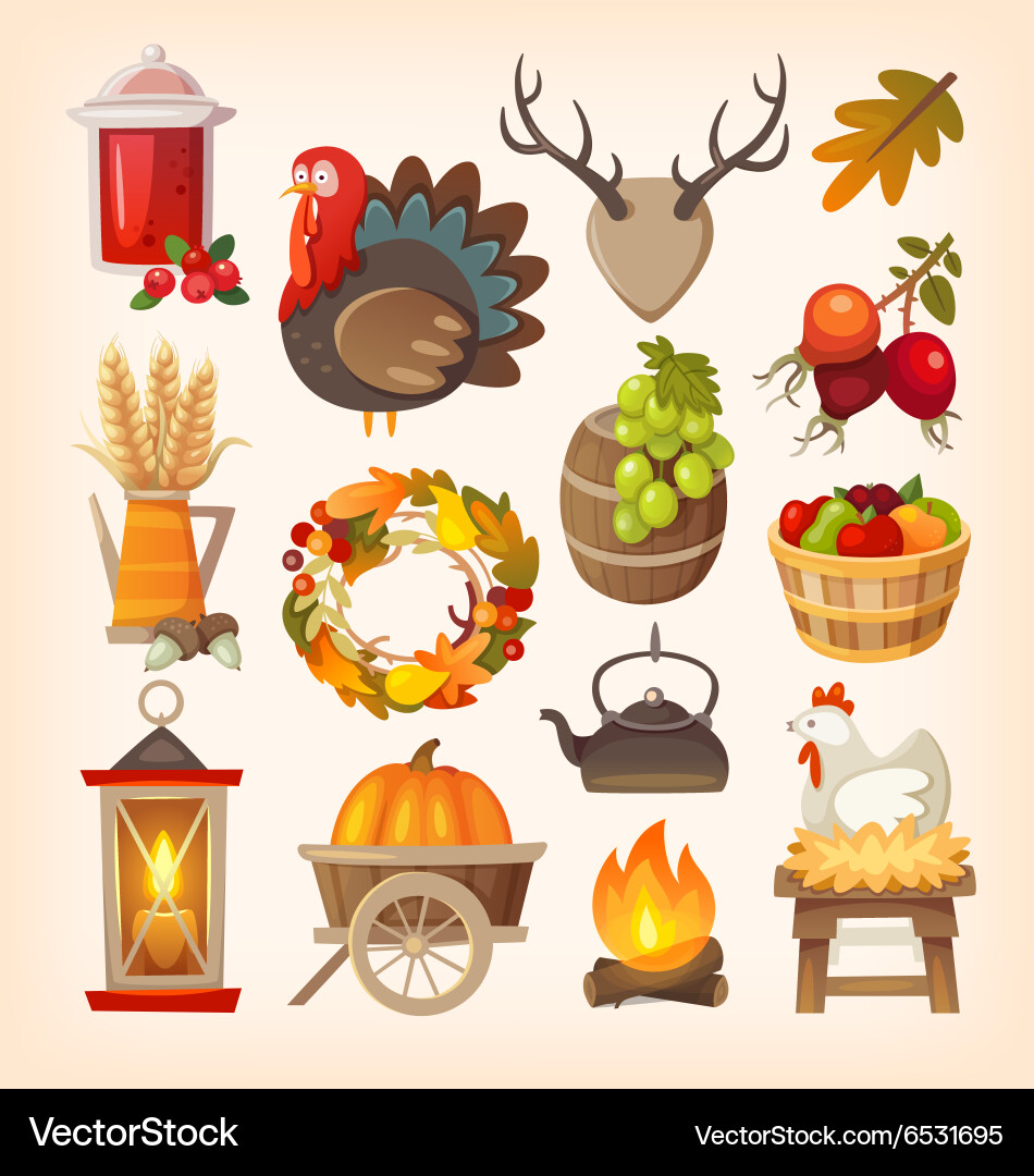 Thanksgiving day icons Royalty Free Vector Image