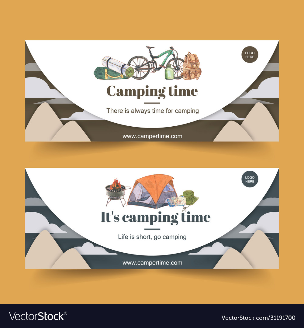 Camping banner design with bicycle bucket hat Vector Image