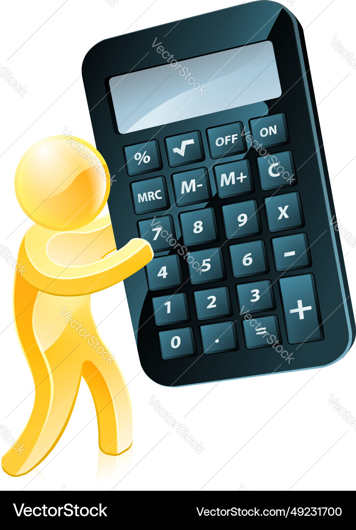 Gold man holding calculator Royalty Free Vector Image