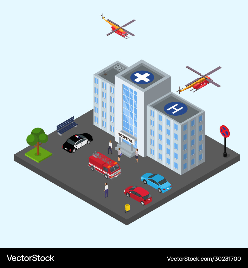 Hospital building isometric Royalty Free Vector Image