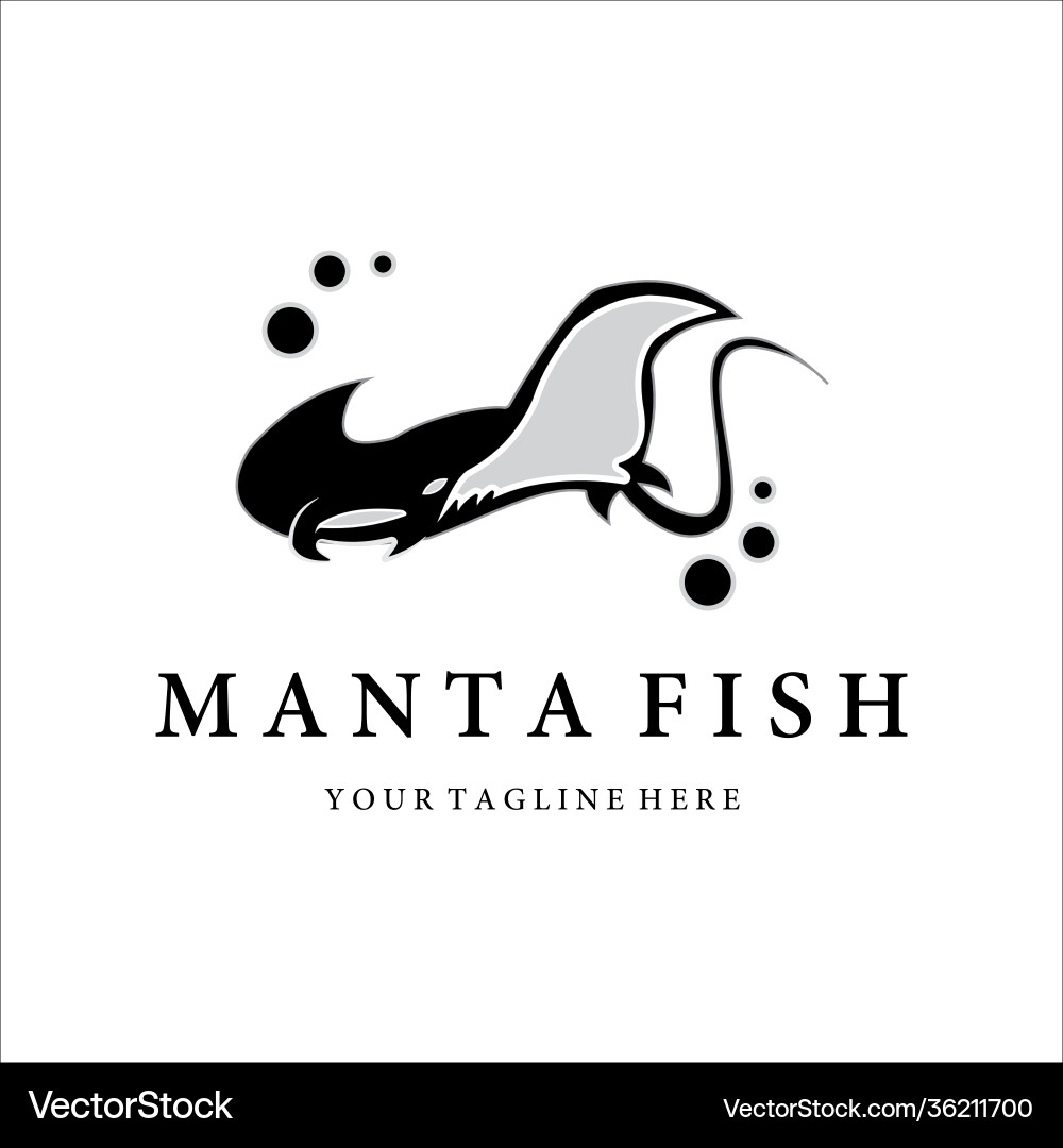 Manta fish vintage logo design Royalty Free Vector Image