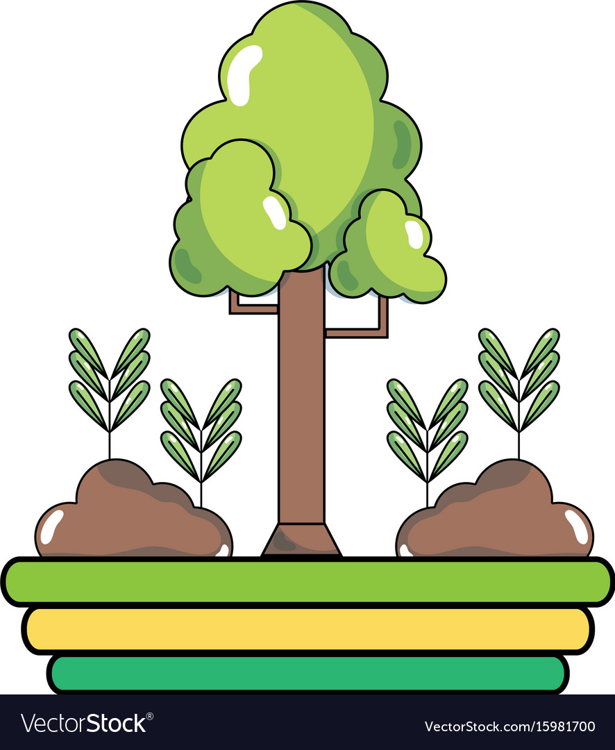 Nice Tree And Plants With Ground Ecology Vector Image nice-tree-and-plants-with-ground-ecology-vector-image