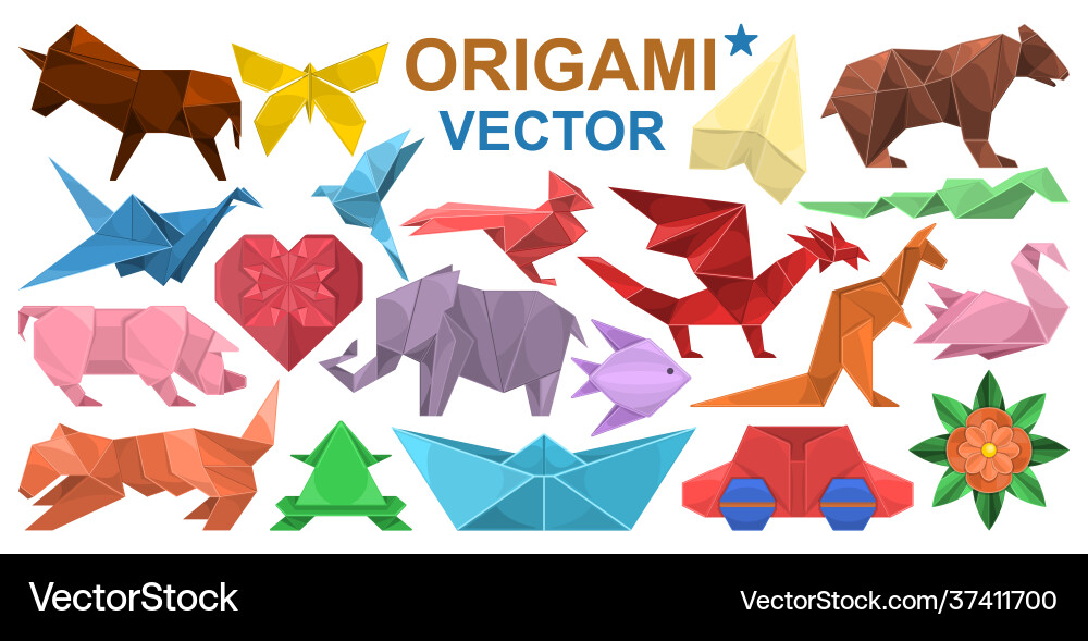 Origami cartoon set icon Royalty Free Vector Image