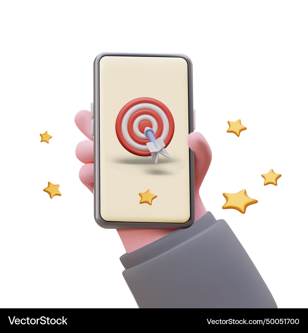 Realistic hand holds smartphone arrow hits target Vector Image