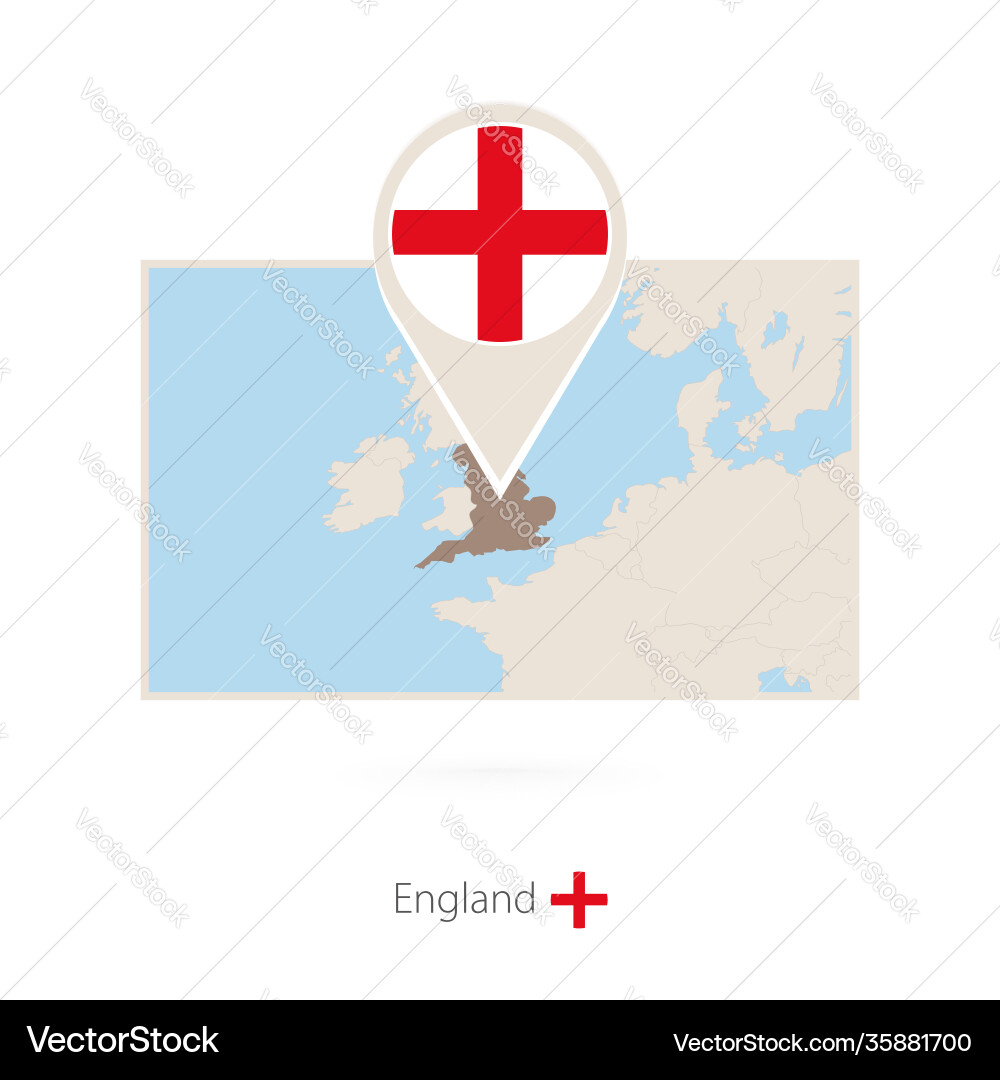 Rectangular map england with pin icon Royalty Free Vector