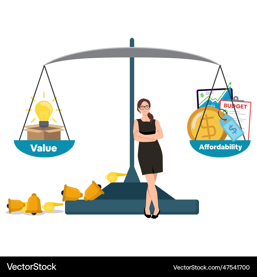 Woman leaning on a scale with value Royalty Free Vector
