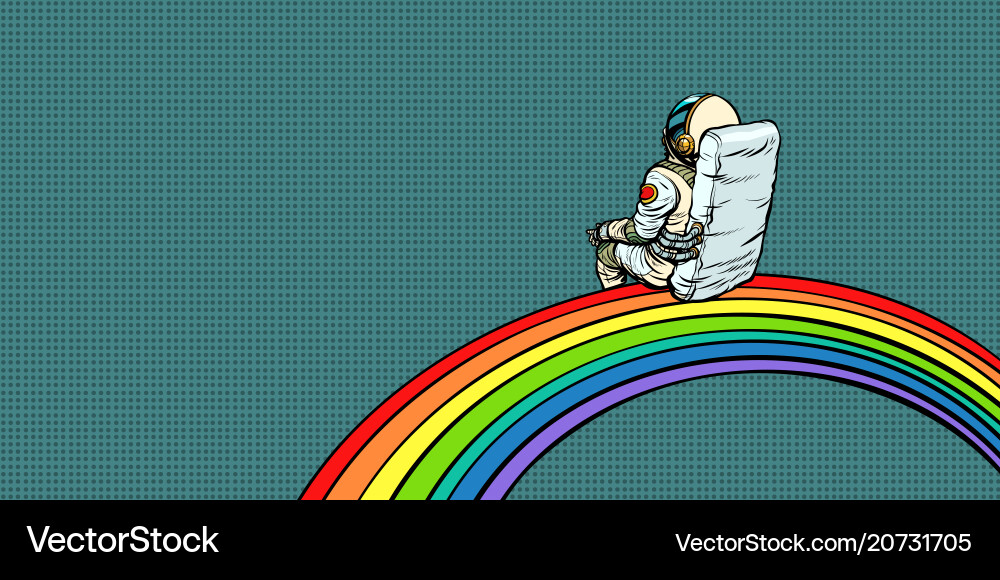 Astronaut sits on a rainbow Royalty Free Vector Image