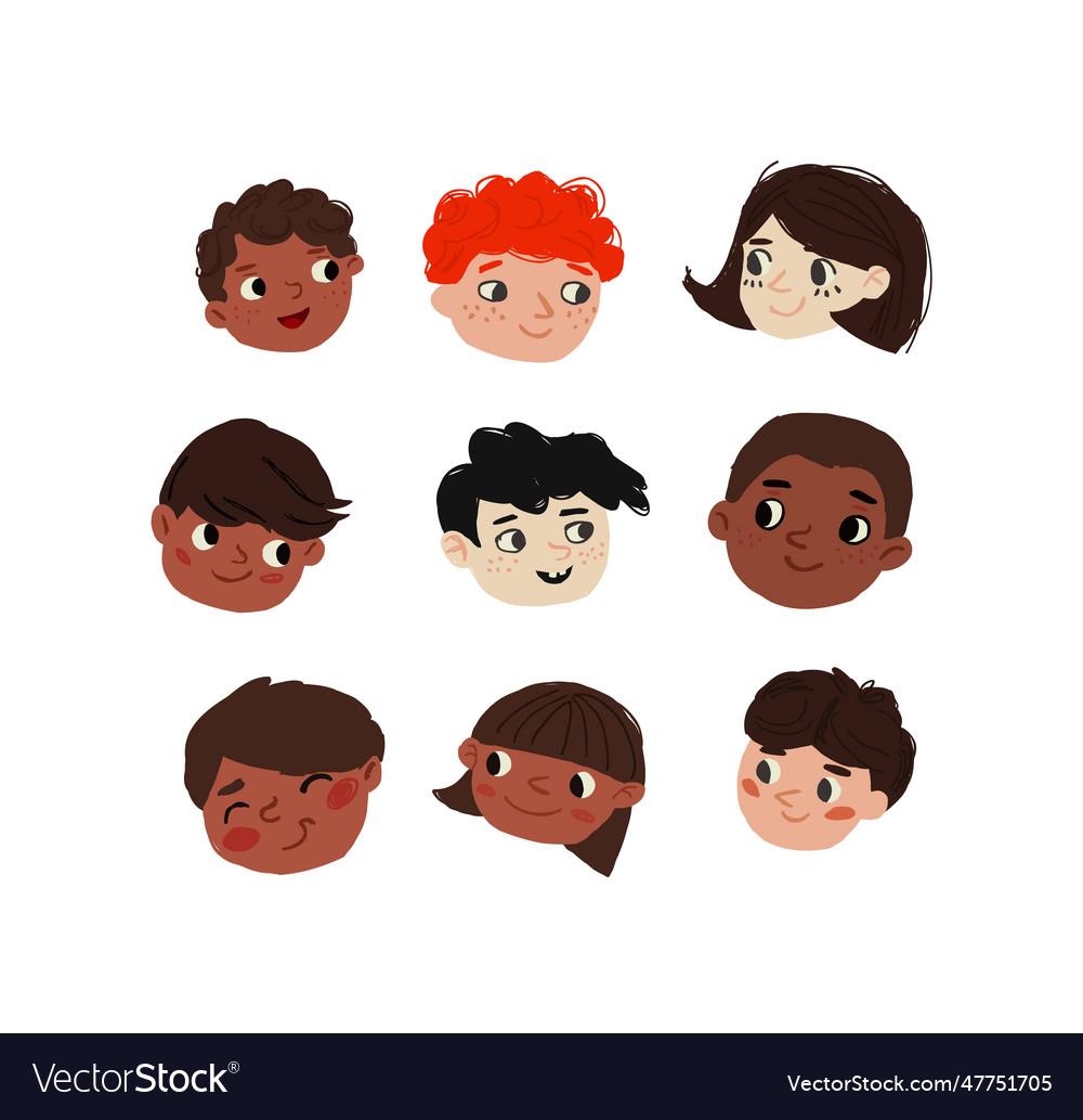 Cute cartoon children avatars set diverse kids Vector Image