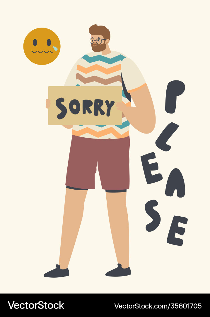 Forgiveness concept male character apologize Vector Image
