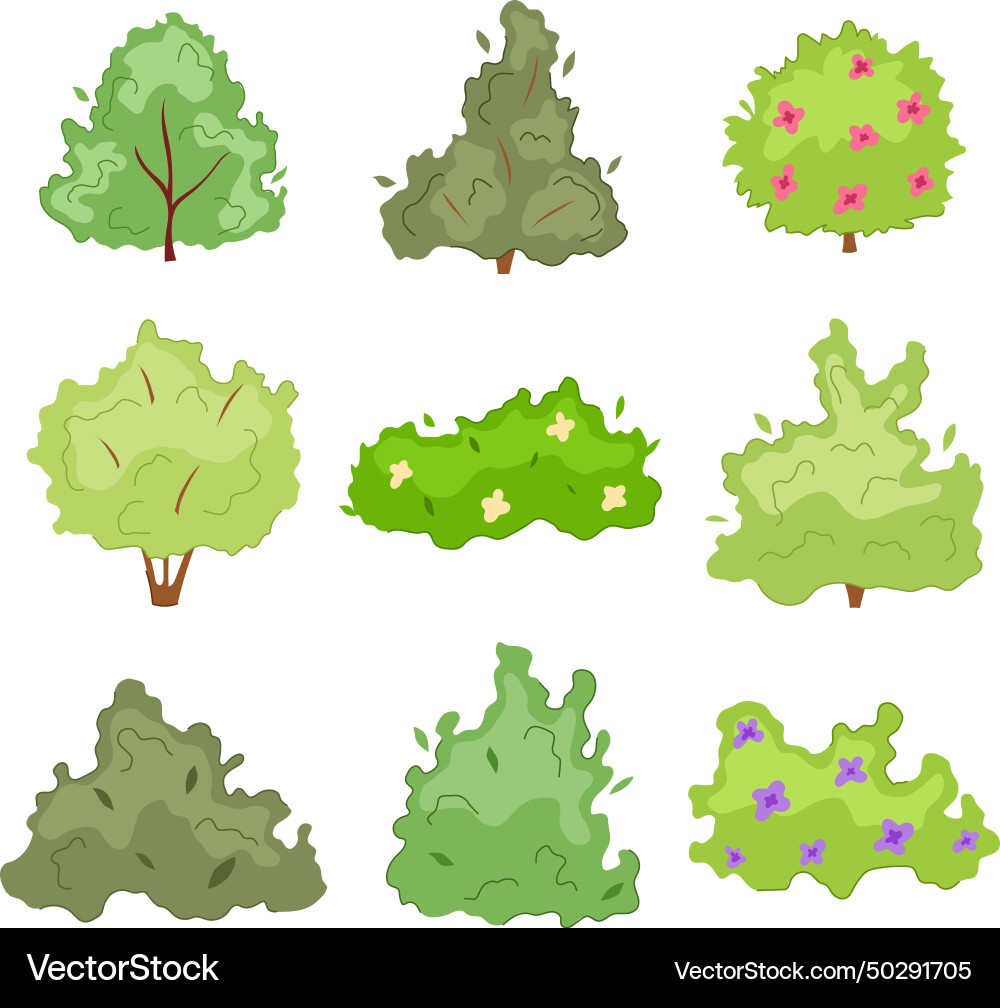 Garden shrub set cartoon Royalty Free Vector Image