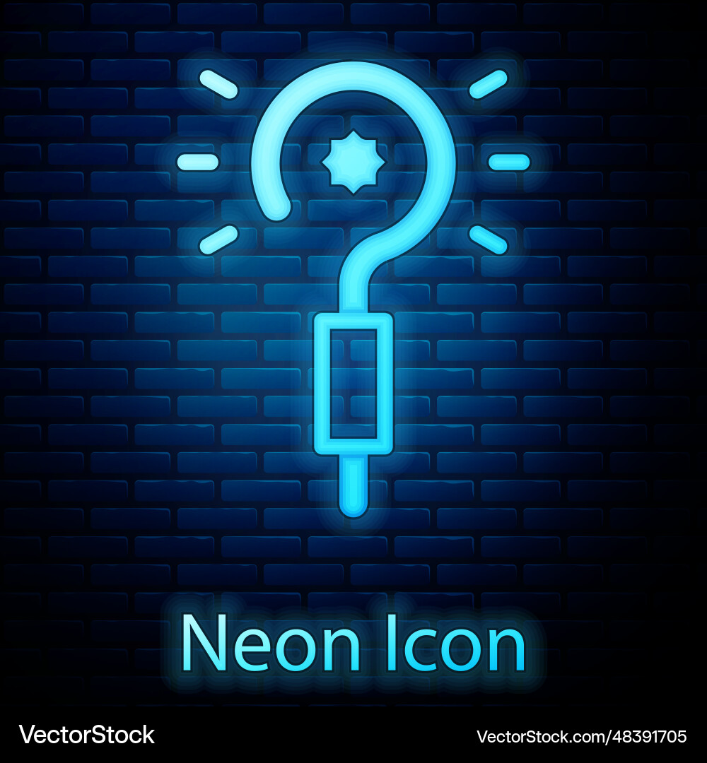Glowing neon magic wand icon isolated on brick Vector Image
