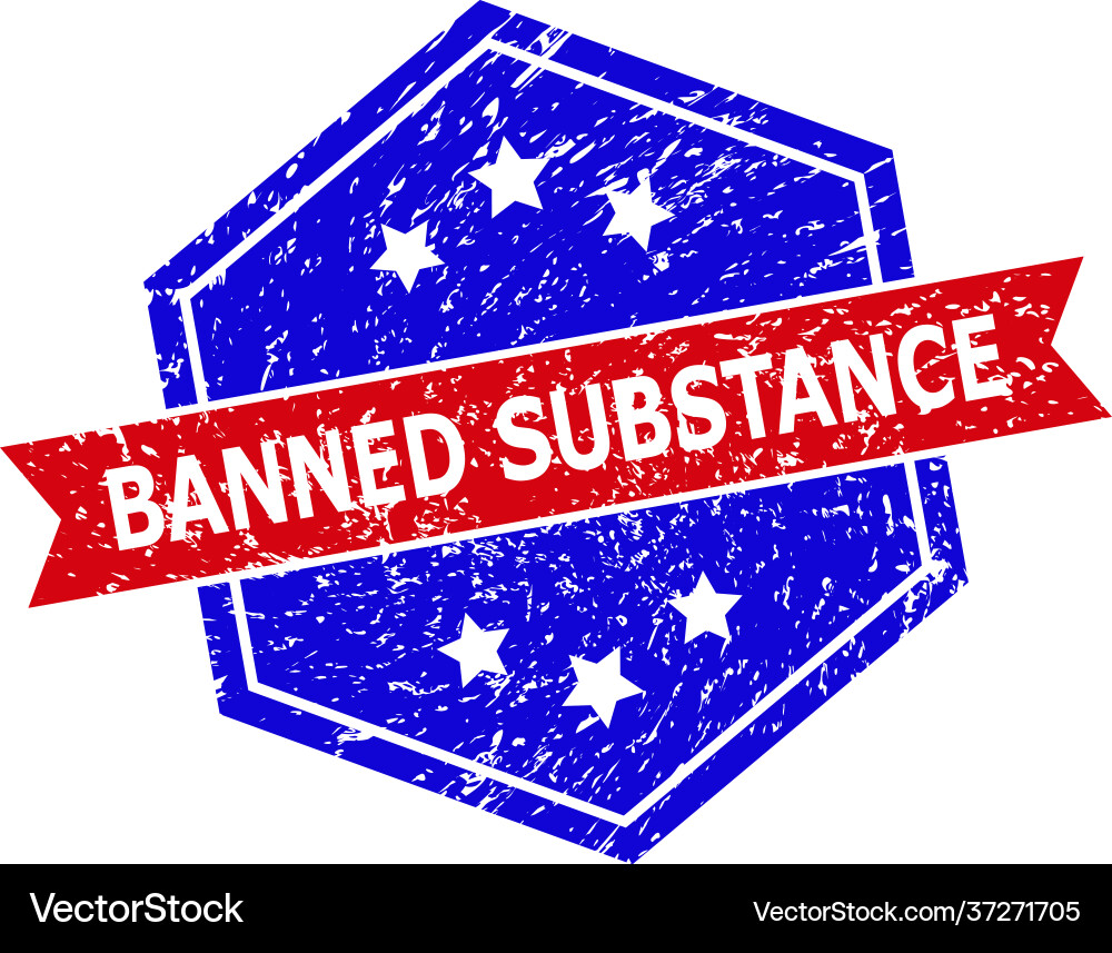 Hexagon bicolor banned substance rubber stamp Vector Image