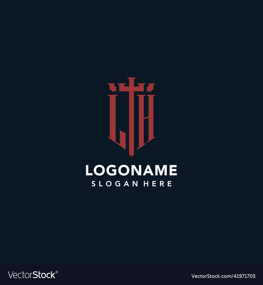 Lh initial monogram logos with sword and shield Vector Image