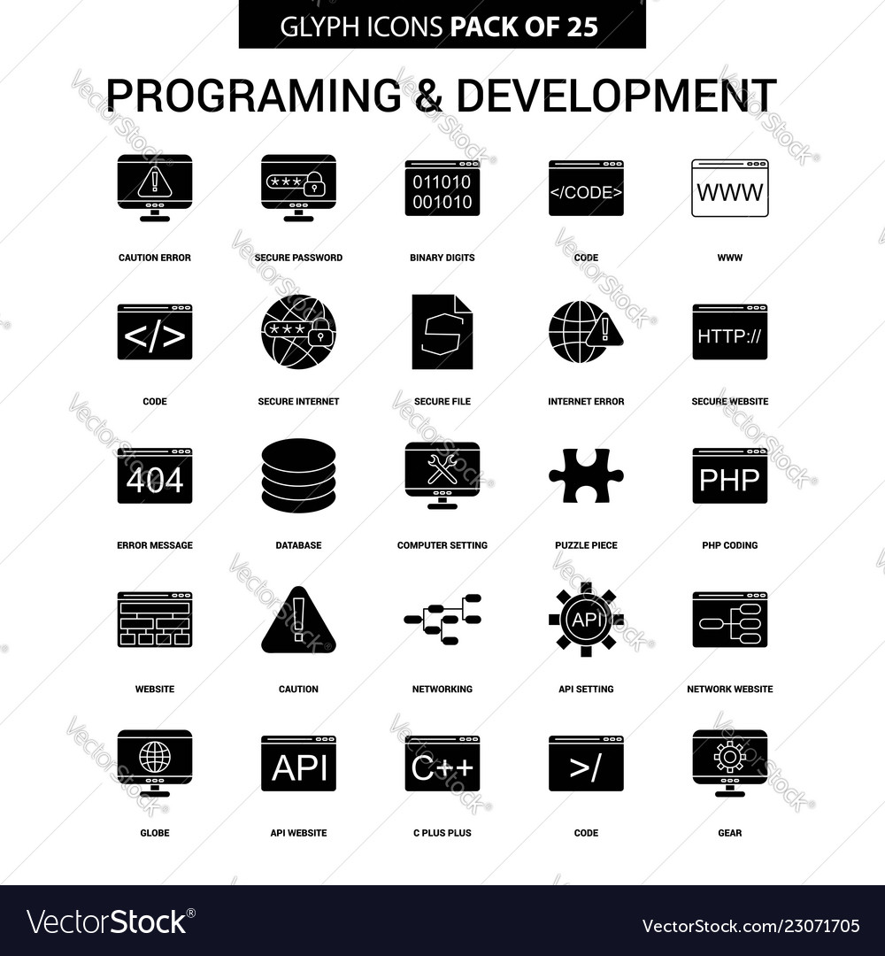 Programming and development glyph icon set Vector Image