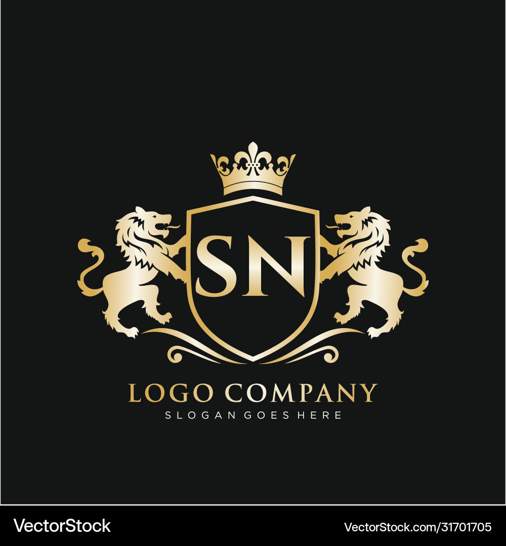Sn letter initial with lion royal logo template Vector Image