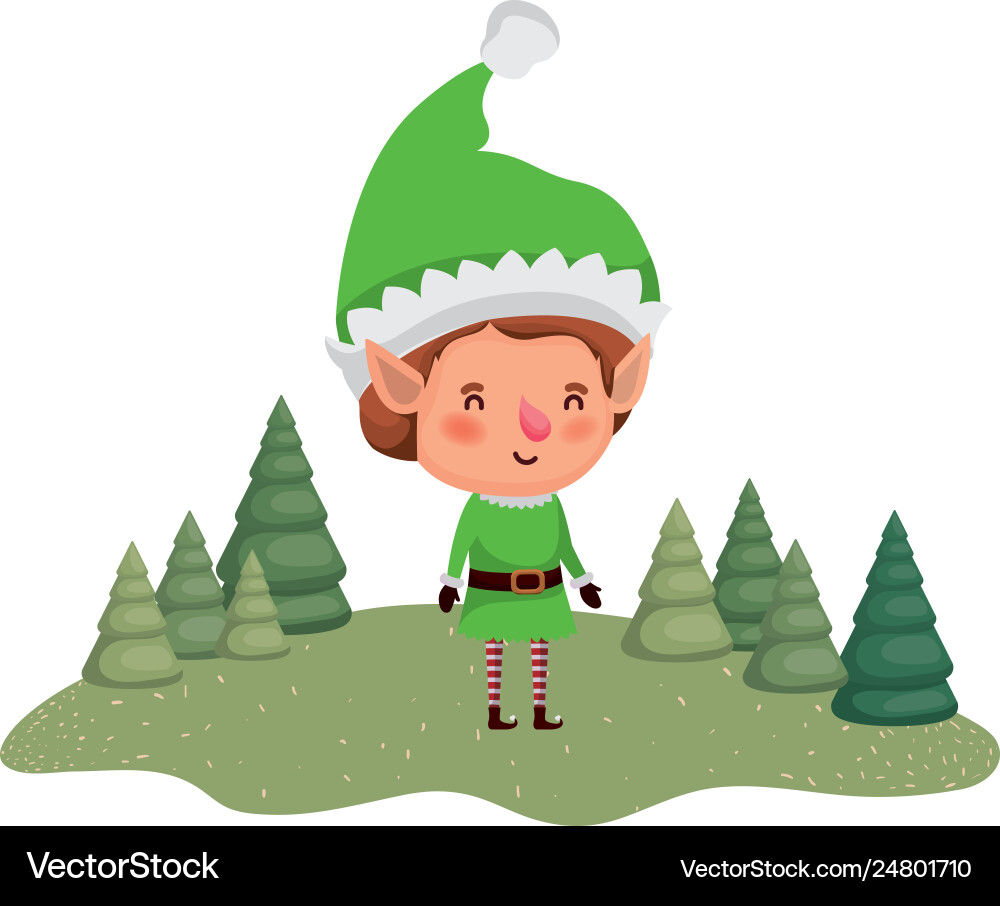 Elf moving with christmas trees avatar character Vector Image