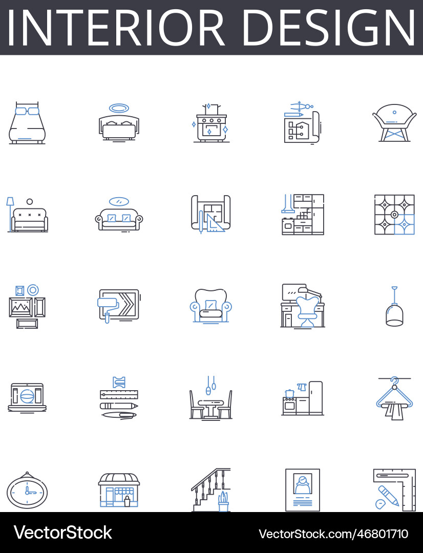 Interior design line icons collection graphic Vector Image
