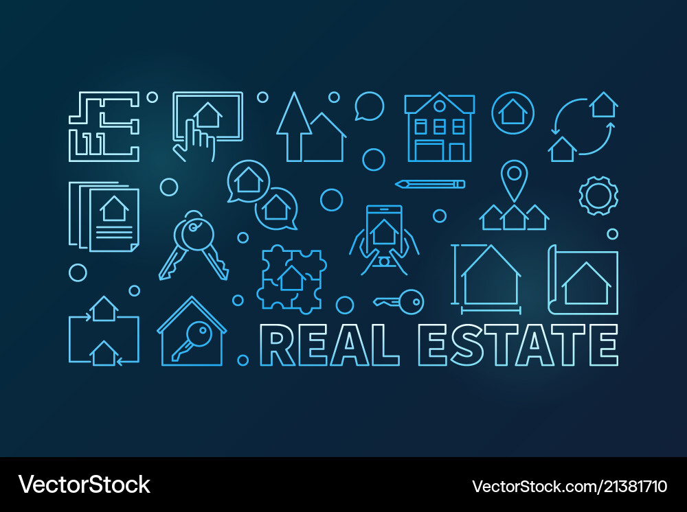 Real estate outline blue horizontal Royalty Free Vector