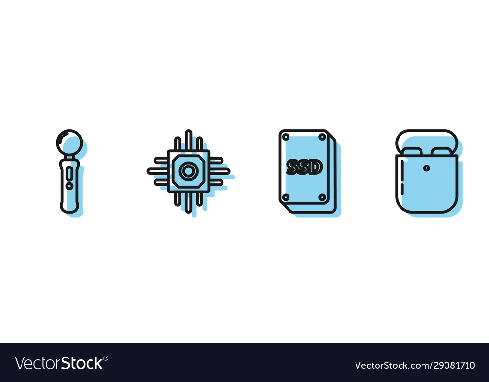 Set Line Ssd Card Gamepad Processor And Air Vector Image