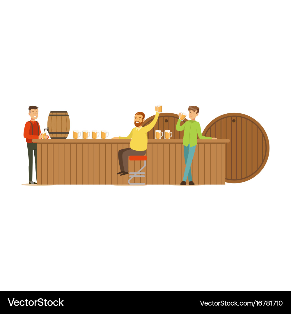 Smiling men drinking beer in a bar or pub Vector Image