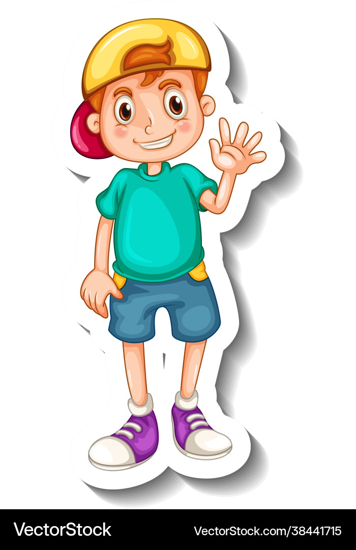 A sticker template with happy boy in standing Vector Image