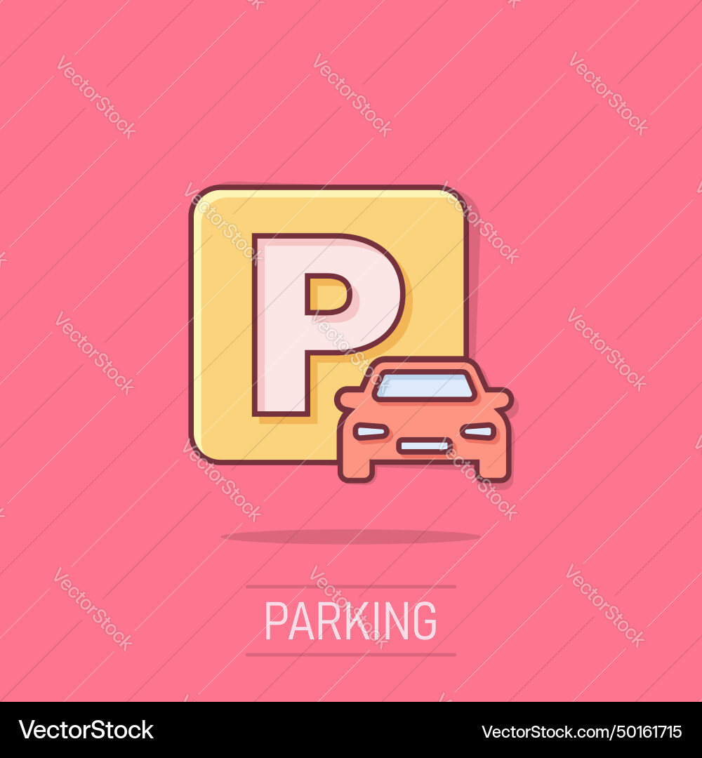 Car parking icon in comic style auto stand Vector Image