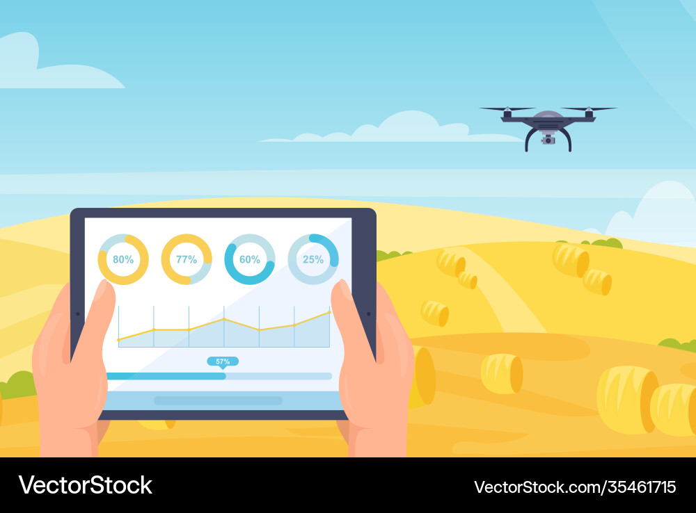 Drone smart farm mobile technology cartoon farmer Vector Image