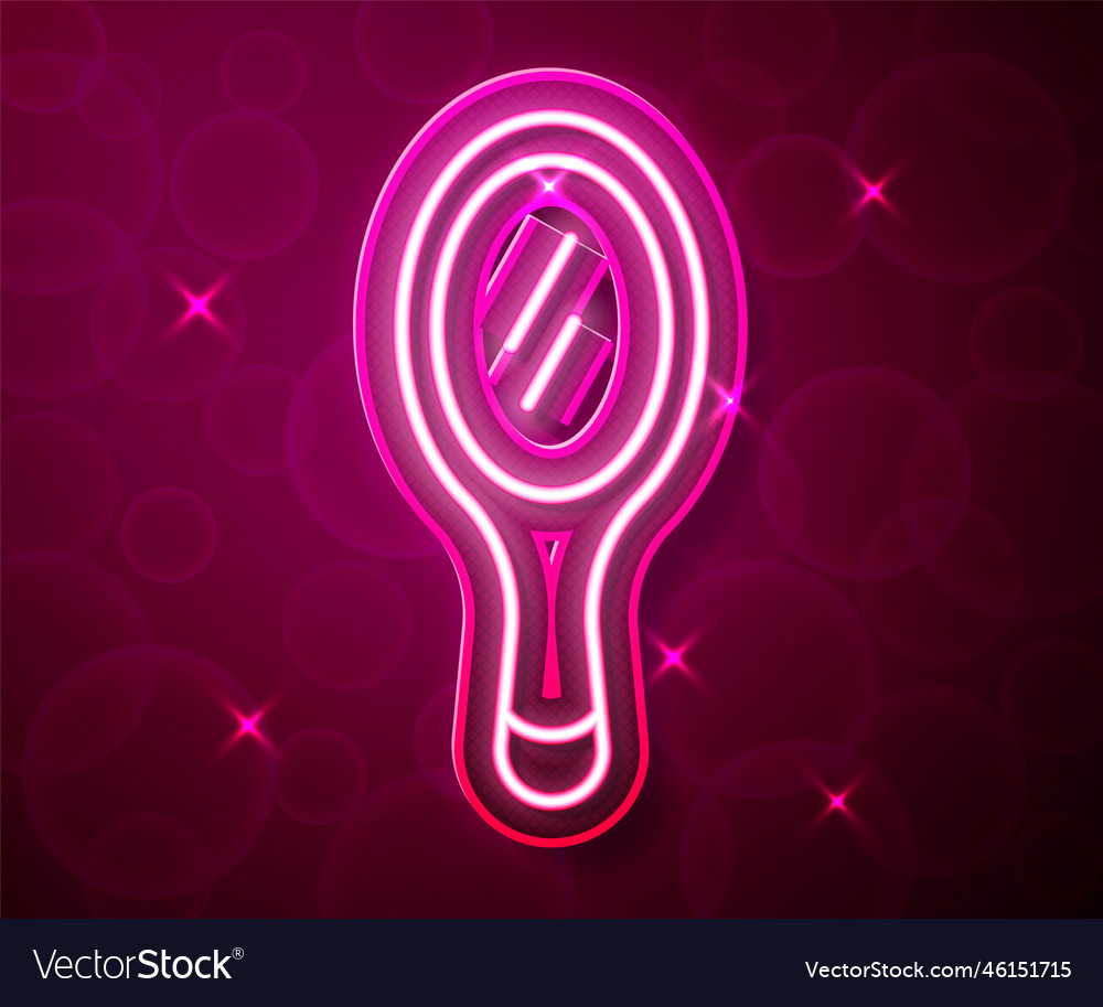 Glowing Neon Line Hand Mirror Icon Isolated On Red