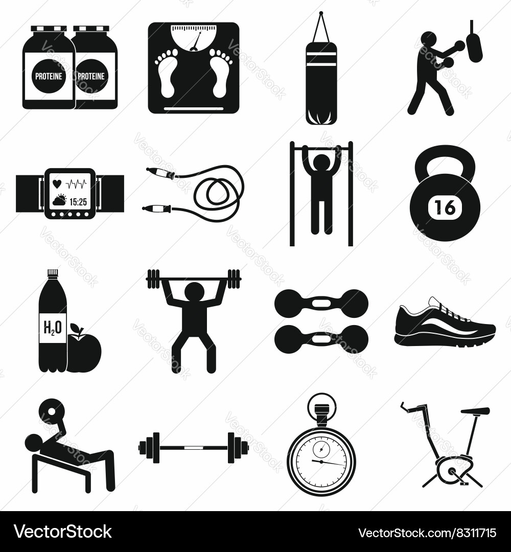 Gym icons set simple style Royalty Free Vector Image