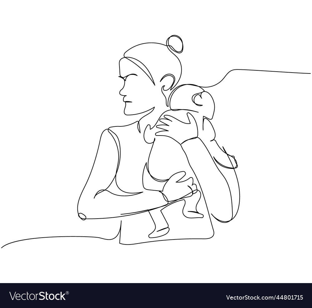 Mom rocking the baby in her arms one line art Vector Image