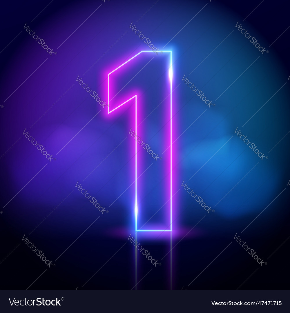 Purple Neon Tube Number One With Fog On Dark Vector Image