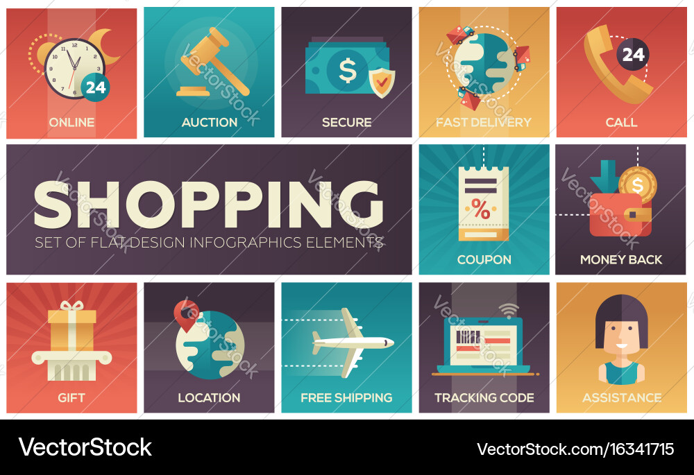 Shopping - modern flat design icons set Royalty Free Vector