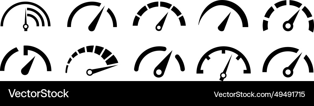 Speedometer tachometer black icons set isolated Vector Image