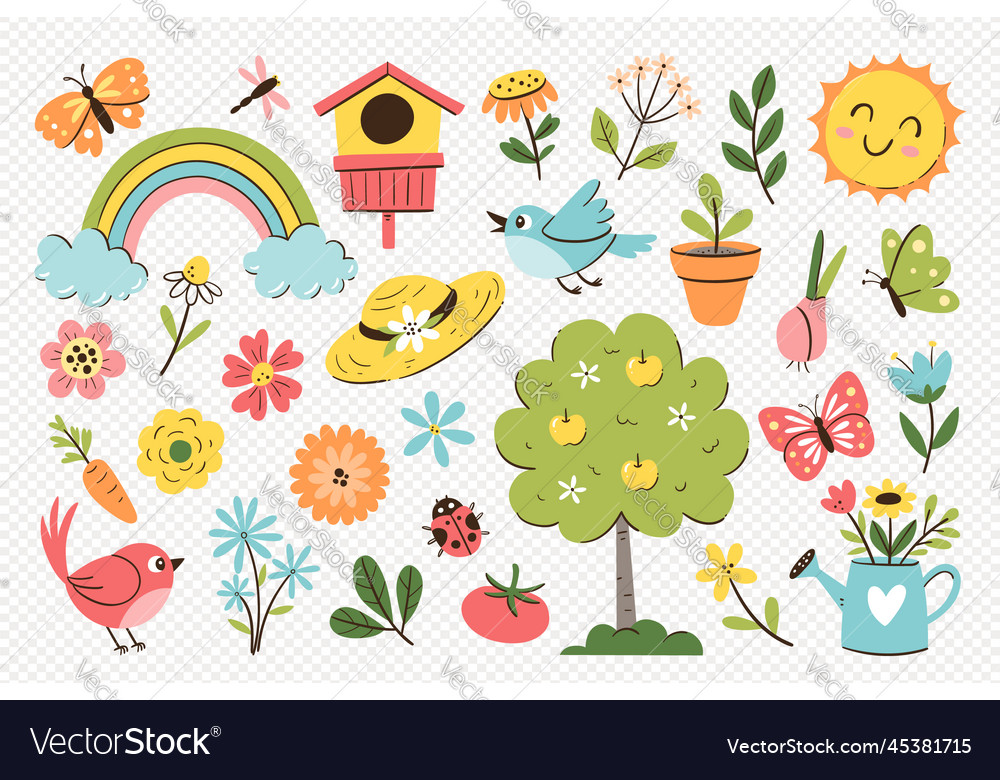Spring objects collection Royalty Free Vector Image