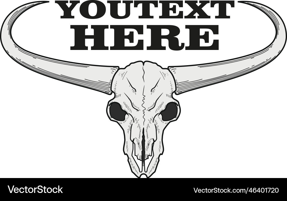 Bison skull with huge horns isolated white Vector Image