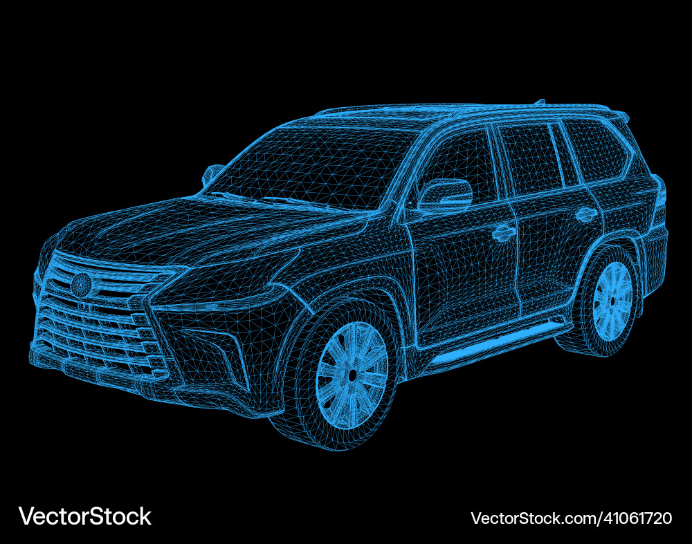 Car sketch rendering of 3d wire-frame style Vector Image