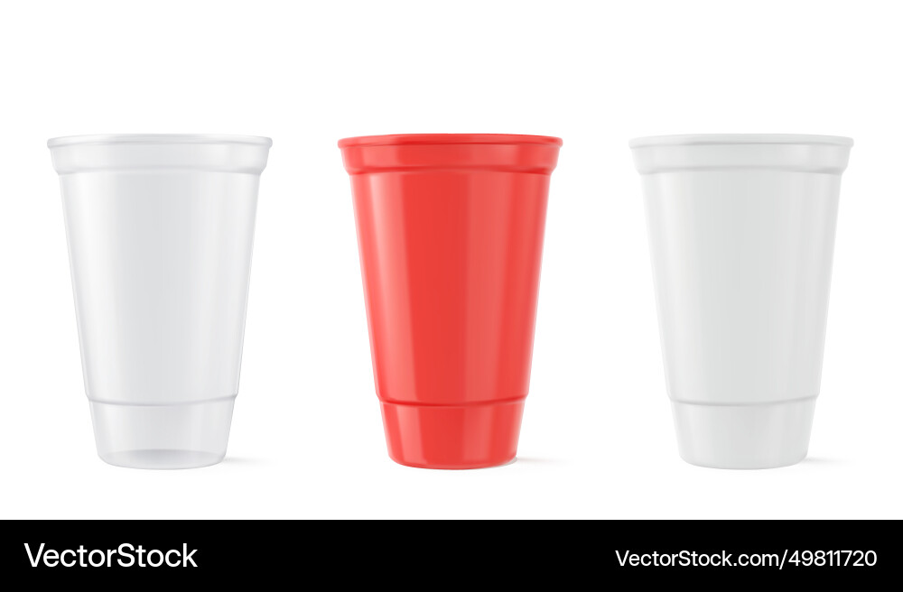 Collection of plastic cups isolated on white Vector Image