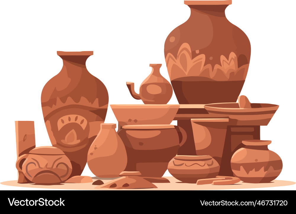 Earthenware pottery bowls and pots Royalty Free Vector Image